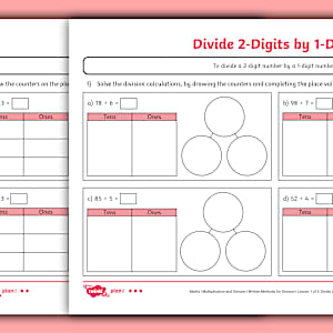 👉 Divide 2-Digits by 1-Digit Maths Activity Sheets