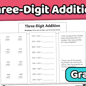 3-Digit Addition Worksheet for 3rd-5th Grade