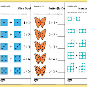 Doubles to 20 Worksheets - Maths Resource - Twinkl