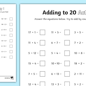 Editable Adding to 20 Activity Sheet 1 (teacher made)