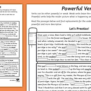 Powerful Verbs Writing Worksheet for 6th-8th Grade - Twinkl