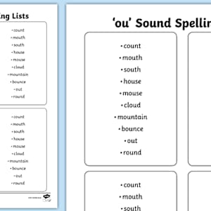 ‘Ou’ Sound Words Spelling List Cards – CfE Teaching Resource