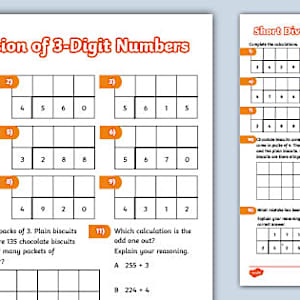 Short Division of 3-Digit Numbers Activity Sheet