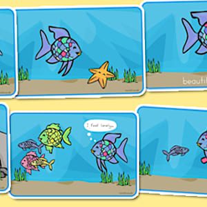 Story Sequencing 4 per A4 to Support Teaching on The Rainbow Fish