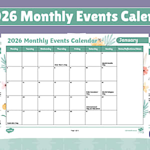 2026 Monthly Events Calendar | Twinkl Resources