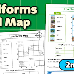 Second Grade Landforms Grid Map Worksheet
