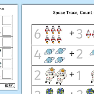 Space Trace, Count and Add Worksheet