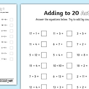👉 Adding to 20 Activity Sheet 1 (teacher made) - Twinkl