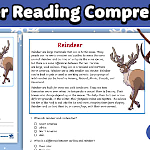 Third Grade Reindeer Reading Passage Comprehension Worksheet