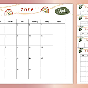 Muted Rainbow | 2025-2026 Month at a Glance Calendar