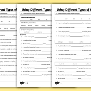 Conjunction Worksheets | Connectors Exercise | Primary
