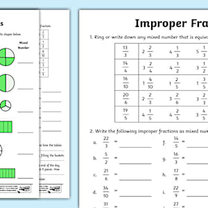 Improper Fractions Worksheet for Upper Elementary Students