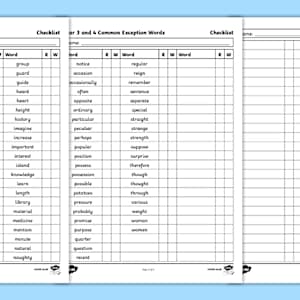Year 4 and Year 3 Common Exception Words Checklist Pack
