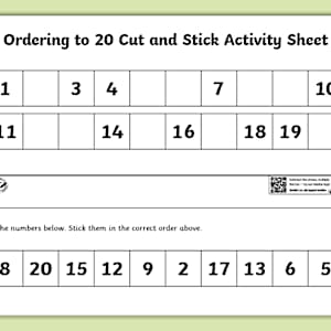 Sequencing Numbers to 20 Worksheet - Math Resources