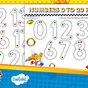 Sonic: Sonic and Tails Number Formation 0-20 Worksheet