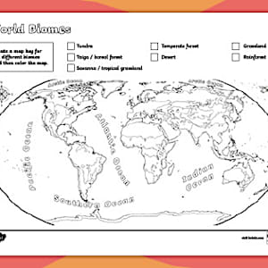World Biomes Map Key and Coloring Worksheet for 3rd-5th Grade