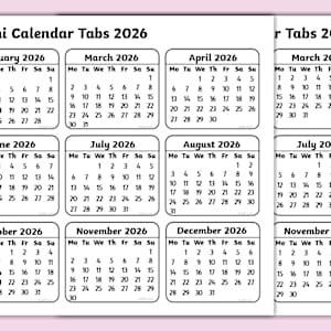Mini Calendar Tabs 2026 and 2027