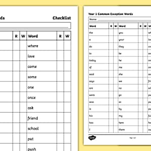 Year 1 Common Exception Words Checklist – Assessment Pack