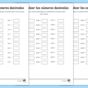 Fichas de actividad: Redondear los números decimales
