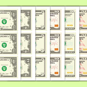 Cash and Coins Dramatic Play Cutouts - Twinkl