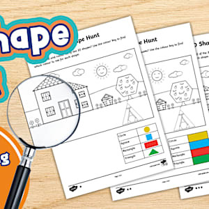 2D Shape Hunt Colouring Activity Sheets