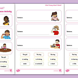 Who? Doing What? What? - Colorful Semantics Cut-Up Sentences Worksheet