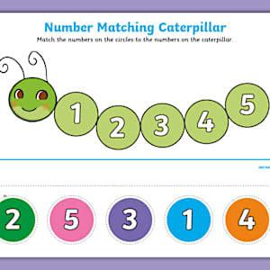 Caterpillar Matching Number Activity Sheet for Preschool