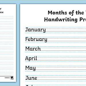 Months of the Year Handwriting Practice Worksheet