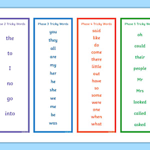 Letters and Sounds Phase 2 to 5 Tricky Words Bookmarks