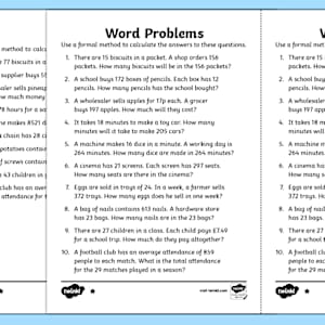 Long Multiplication Word Problems - KS2 Maths Resource