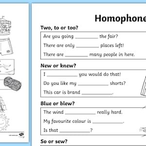 KS2 Speech and Language: Homophones Worksheet