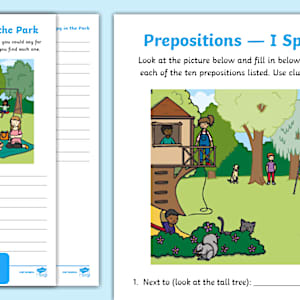 Prepositions I Spy in the Park Worksheets