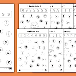 I Spy the Letter: Recognise and Name s, a, t, p, i, n Pack