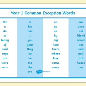 Year 1 Common Exception Words Word Mat - Primary Education