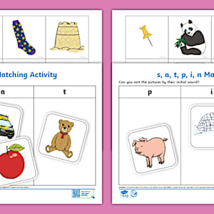 s, a, t, p, i, n Initial Sounds Sorting Cutting Skills
