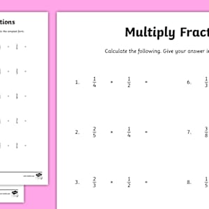 KS2 Multiplying Fractions Worksheet – Practice Questions
