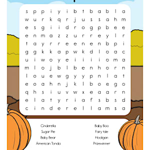 Pumpkins Word Search for K-2nd Grade
