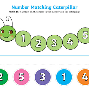 Caterpillar Matching Number Activity Sheet for Preschool