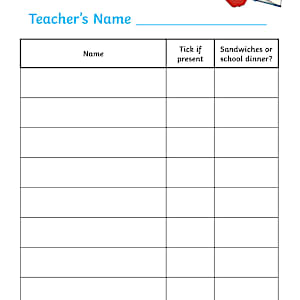 School Register Template - Role Play Resource for Children