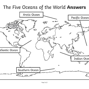 Map of the Five Oceans Labeling Worksheet | Twinkl USA