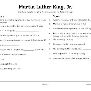 Martin Luther King Jr. Crossword Puzzle | Resource | Twinkl