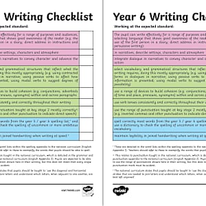 Year 6 Writing Standards Checklist - KS2 Primary Resources