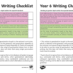 Year 6 Writing Standards Checklist - KS2 Primary Resources
