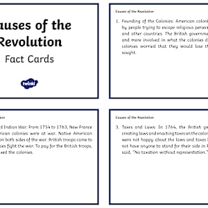 Causes of the American Revolution Fact Cards for 3rd-5th Grade