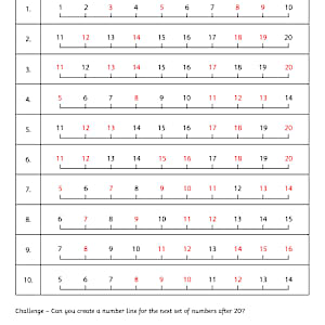Filling in Missing Numbers on a Number Line to 20 Worksheet / Worksheet