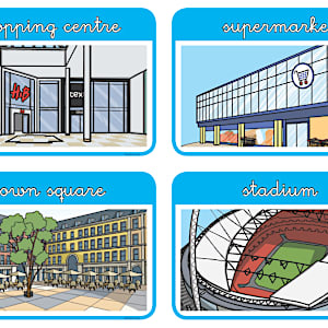 A2 Tarjetas educativas: Lugares de la ciudad en inglés