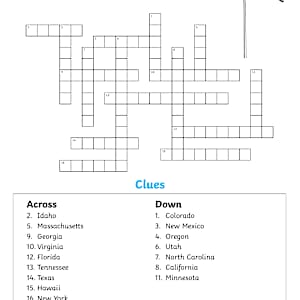 Unites States and Capitals Crossword