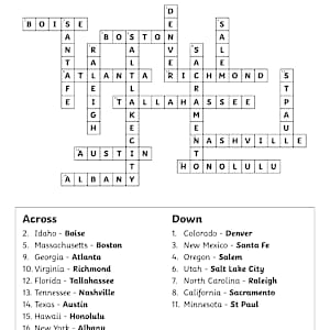 Unites States and Capitals Crossword
