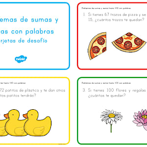 Tarjetas de desafío: Problemas de sumas y restas - Matemáticas- Guía de