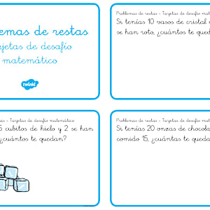 Tarjetas de desafío matemático: Problemas de restas